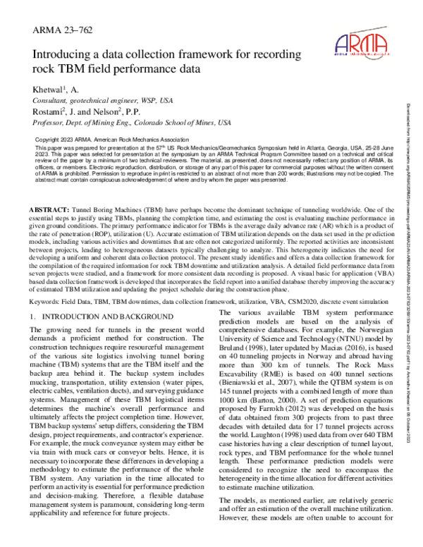(PDF) Introducing a Data Collection Framework for Recording Rock TBM Field Performance Data
