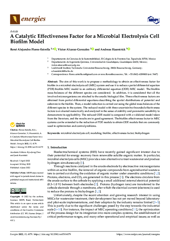 (PDF) A Catalytic Effectiveness Factor for a Microbial Electrolysis ...
