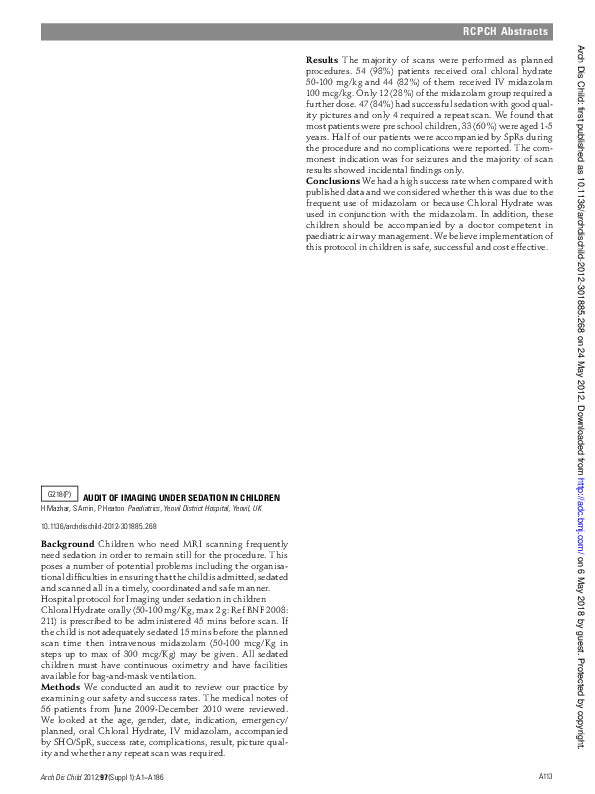 (PDF) Audit of imaging under sedation in children