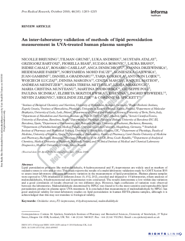 (PDF) An inter-laboratory validation of methods of lipid peroxidation measurement in UVA-treated ...