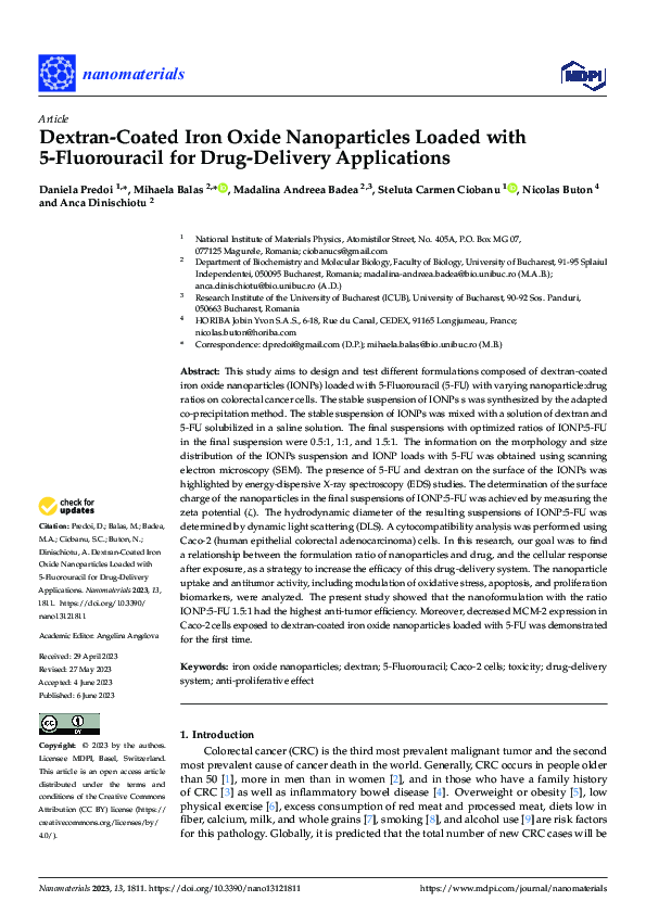 (PDF) Dextran-Coated Iron Oxide Nanoparticles Loaded with 5 ...