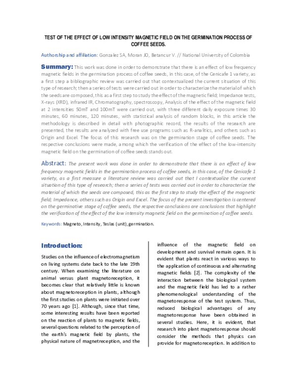 (PDF) TEST OF THE EFFECT OF LOW INTENSITY MAGNETIC FIELD ON THE ...