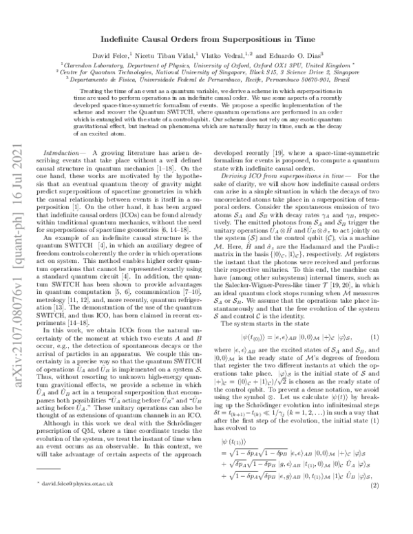 (PDF) Indefinite causal orders from superpositions in time