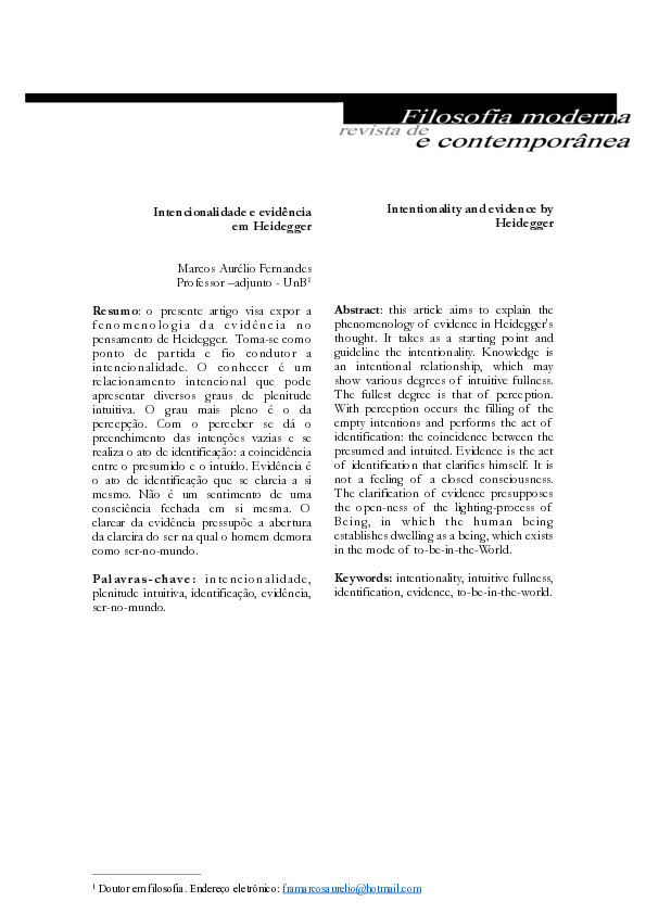 (PDF) Intencionalidade e evidência em Heidegger