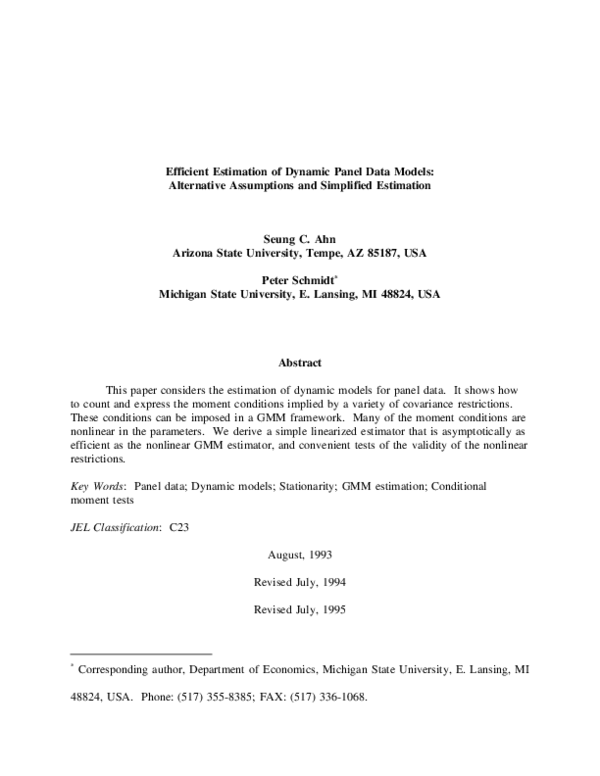 Pdf Efficient Estimation Of Dynamic Panel Data Models Alternative Assumptions And Simplified