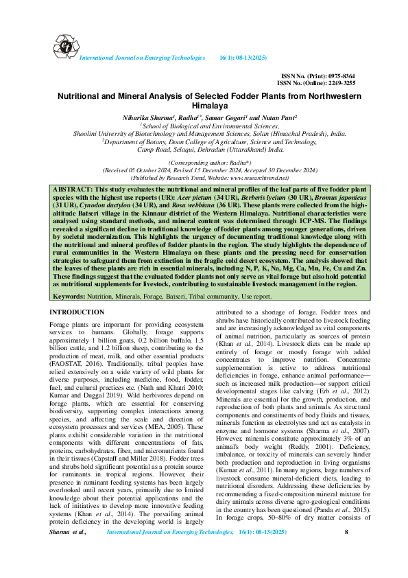 (PDF) Nutritional and Mineral Analysis of Selected Fodder Plants from Northwestern Himalaya