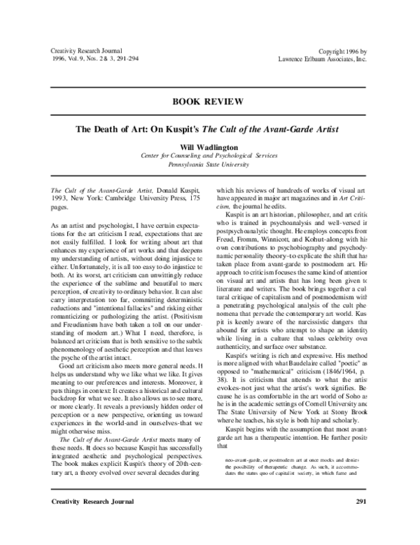 (PDF) The Death of Art: On Kuspit's The Cult of the Avant-Garde Artist
