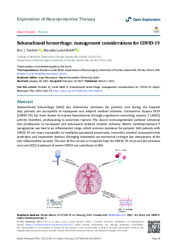 (PDF) Subarachnoid hemorrhage: management considerations for COVID-19