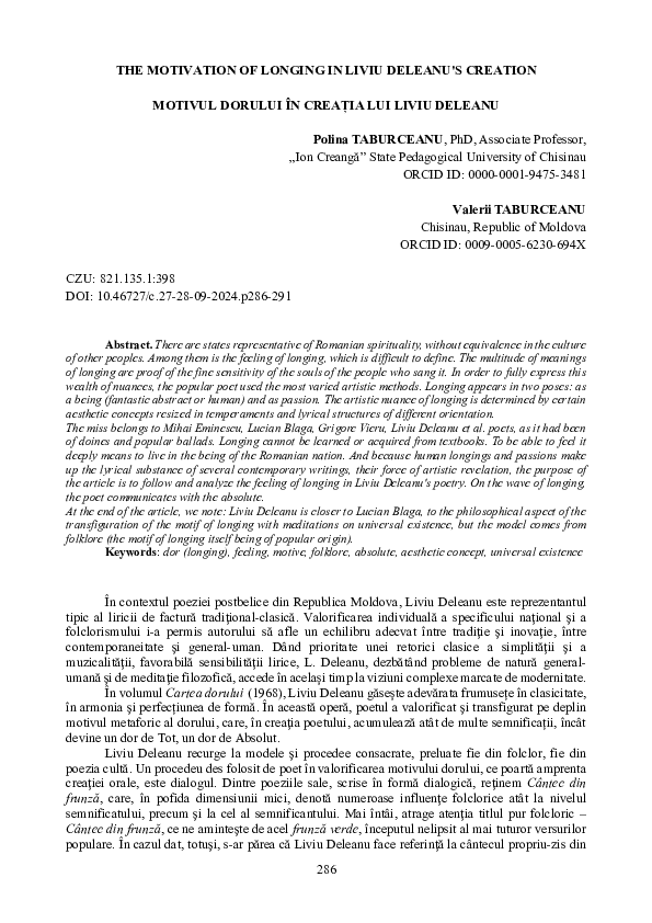 (PDF) THE MOTIVATION OF LONGING IN LIVIU DELEANU'S CREATION MOTIVUL ...