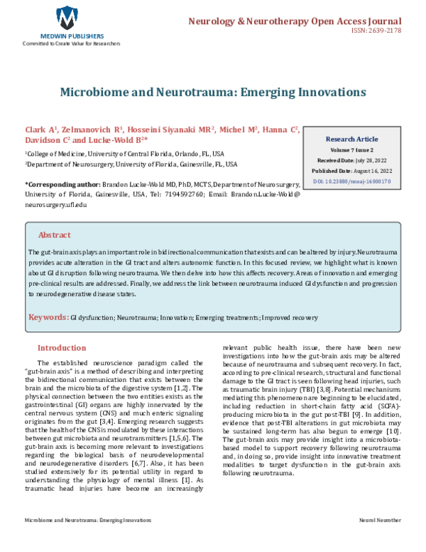 (PDF) Microbiome and Neurotrauma: Emerging Innovations