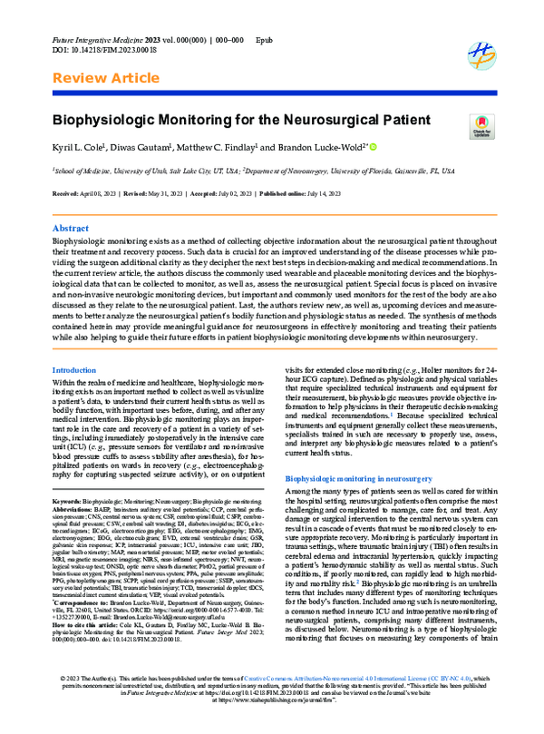 (PDF) Biophysiologic Monitoring for the Neurosurgical Patient