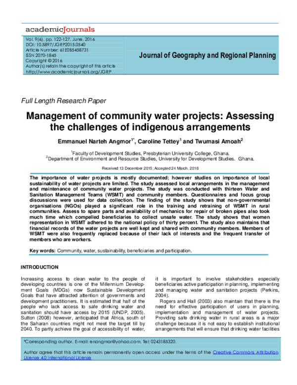 (PDF) Management of community water projects: Assessing the challenges ...