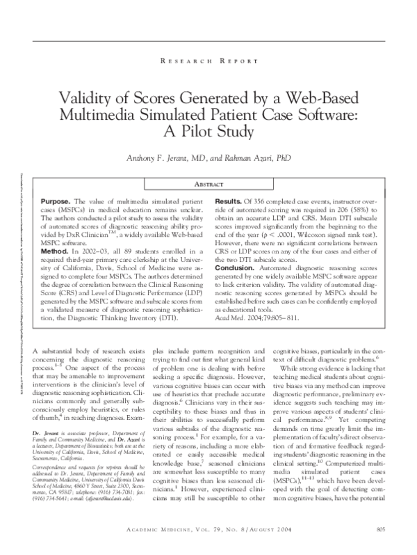 (PDF) Validity of Scores Generated by a Web-Based Multimedia Simulated ...