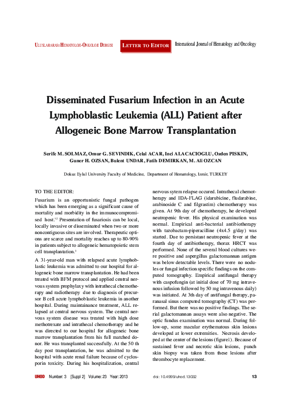 (PDF) 13032 Disseminated Fusarium Infection in an Acute Lymphoblastic ...