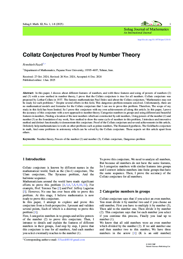 (PDF) Collatz Conjectures Proof by Number Theory