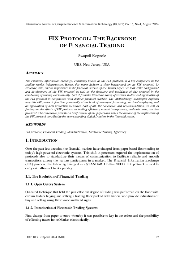 (PDF) FIX PROTOCOL: THE BACKBONE OF FINANCIAL TRADING