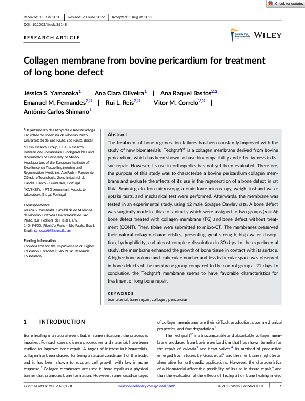 (PDF) Collagen membrane from bovine pericardium for treatment of long ...