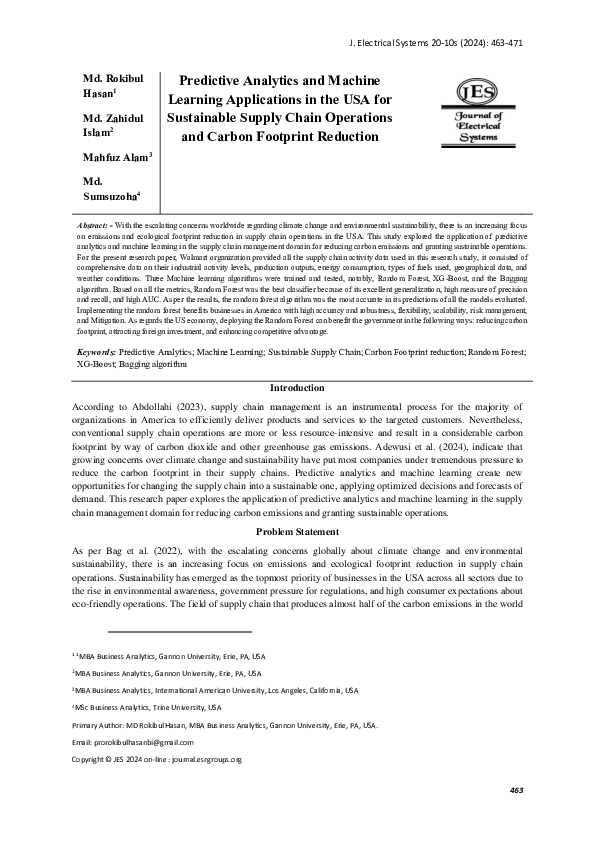 (PDF) Predictive Analytics and Machine Learning Applications in the USA for Sustainable Supply ...