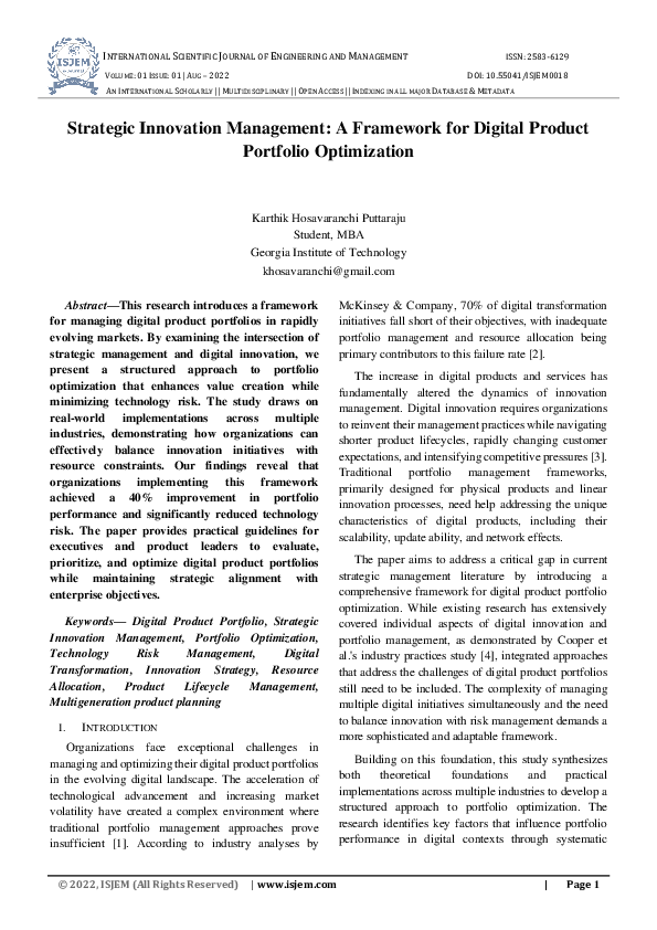 (PDF) Strategic Innovation Management: A Framework for Digital Product ...