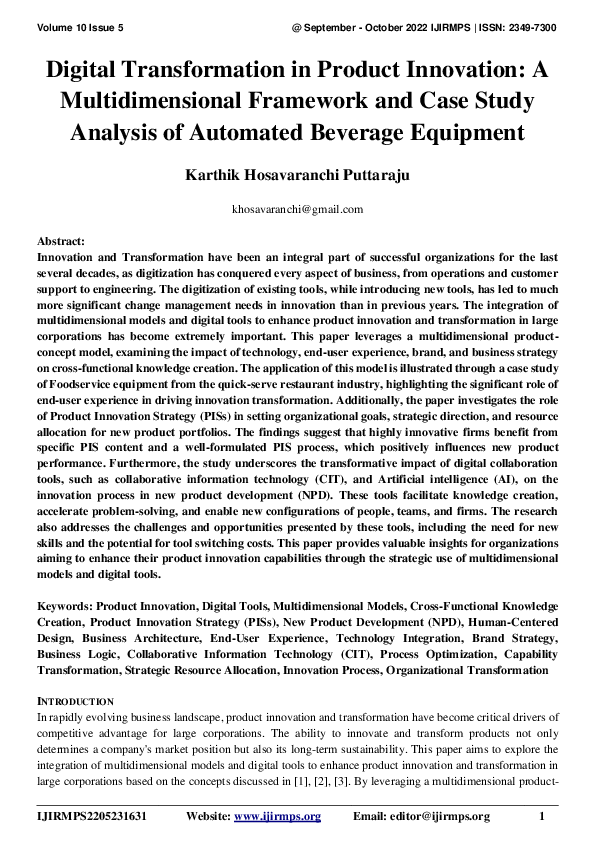 (PDF) Digital Transformation in Product Innovation: A Multidimensional Framework and Case Study ...