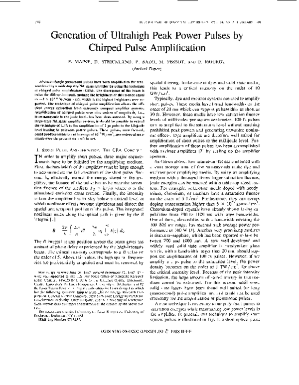 (PDF) Generation of ultrahigh peak power pulses by chirped pulse ...