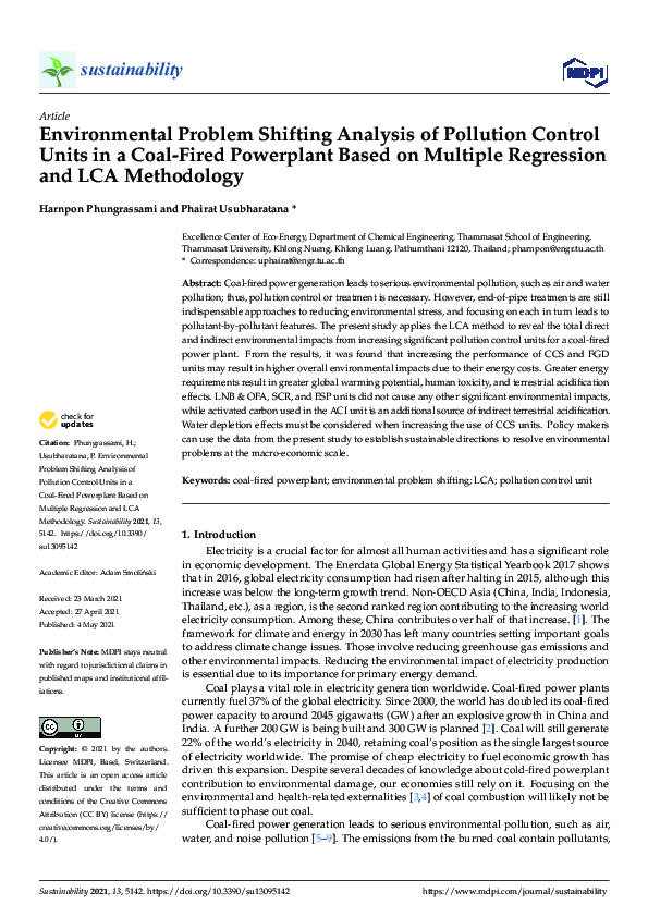 (PDF) Environmental Problem Shifting Analysis of Pollution Control Units in a Coal-Fired ...