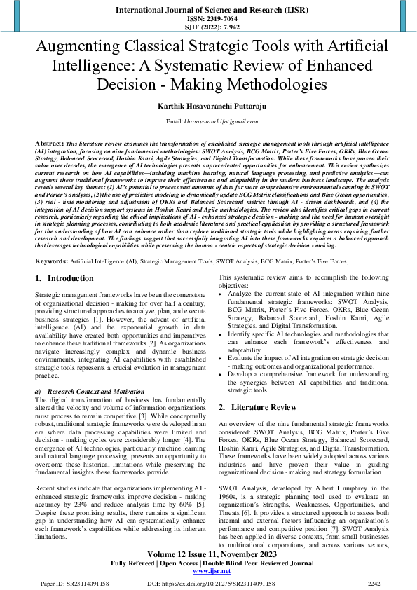 (PDF) Augmenting Classical Strategic Tools with Artificial Intelligence: A Systematic Review of ...