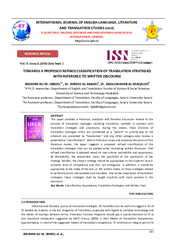 (PDF) TOWARDS A PROPOSED REFINED CLASSIFICATION OF TRANSLATION ...