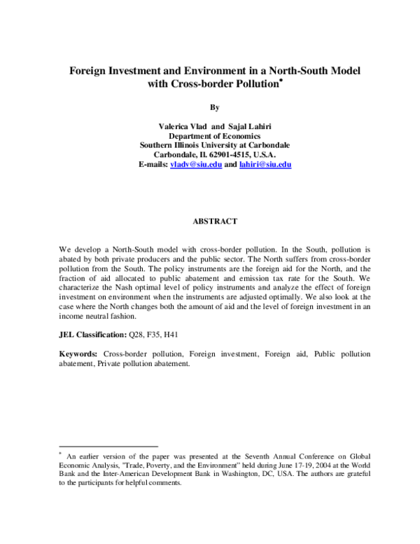 (PDF) Foreign Investment and Environment in a North-South Model with ...