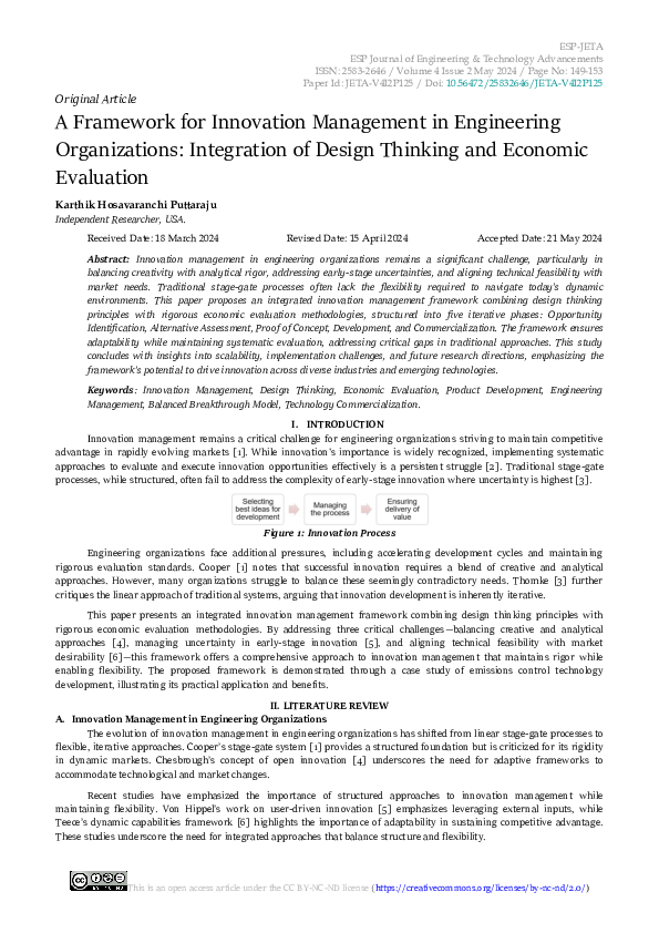 (PDF) A Framework for Innovation Management in Engineering Organizations: Integration of Design ...