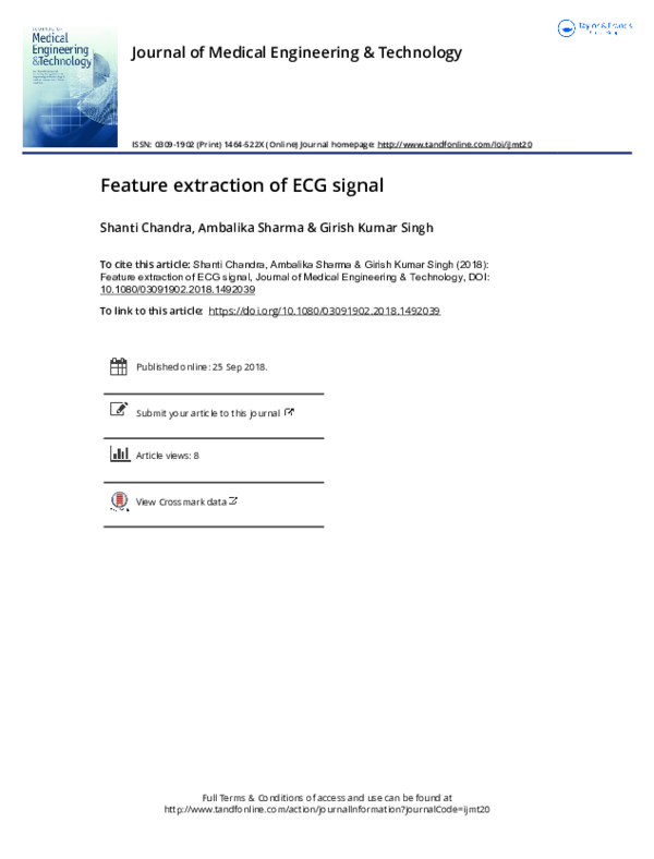 Pdf Feature Extraction Of Ecg Signal