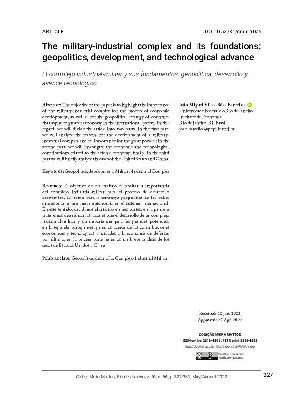 (PDF) The military-industrial complex and its foundations: geopolitics ...