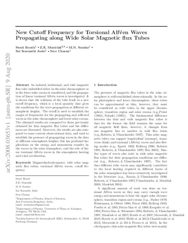 (PDF) New cutoff frequency for torsional Alfv́en waves propagating along wide solar magnetic ...