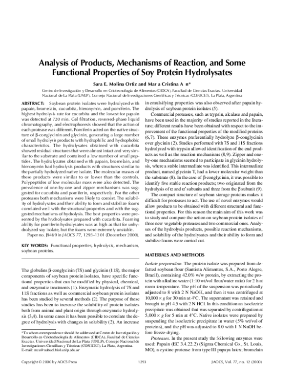 (PDF) Analysis of products, mechanisms of reaction, and some functional properties of soy ...