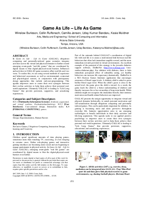 (PDF) Game as life --- life as game