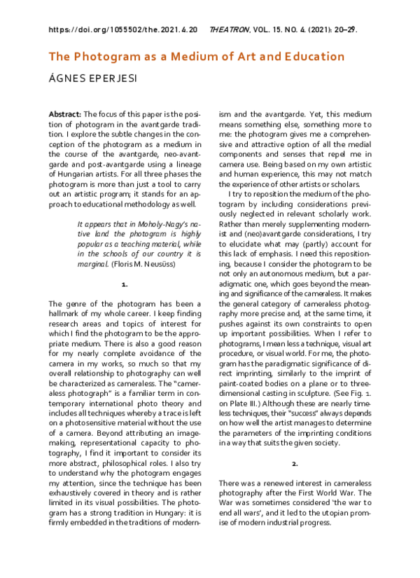 (PDF) The Photogram as a Medium of Art and Education
