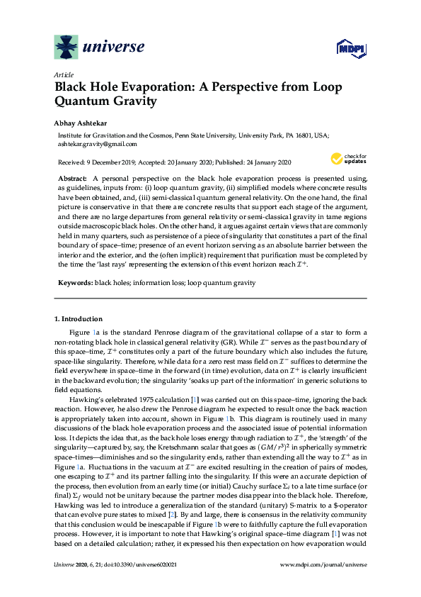 (PDF) Black Hole Evaporation: A Perspective from Loop Quantum Gravity
