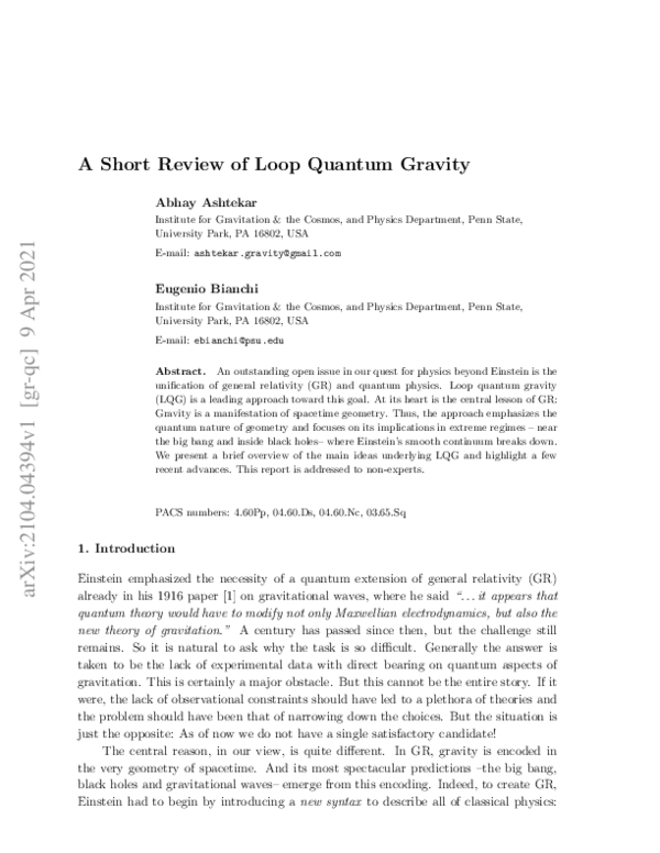 (PDF) A short review of loop quantum gravity