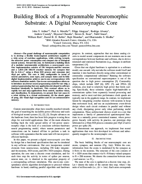 (PDF) Building block of a programmable neuromorphic substrate: A digital neurosynaptic core