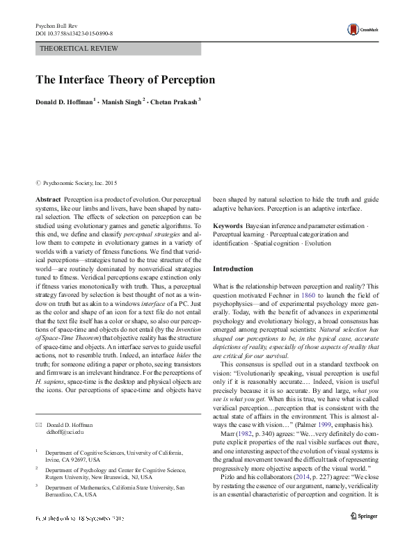 (PDF) The Interface Theory of Perception