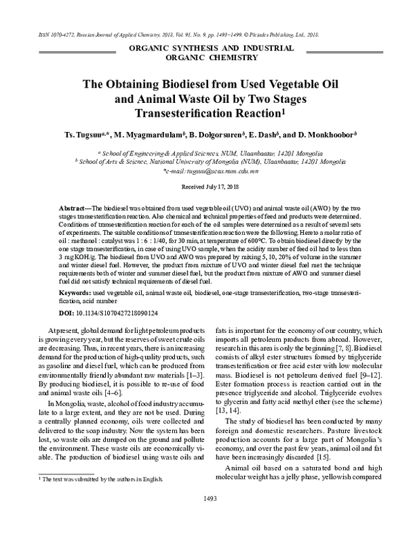 (PDF) The Obtaining Biodiesel from Used Vegetable Oil and Animal Waste ...