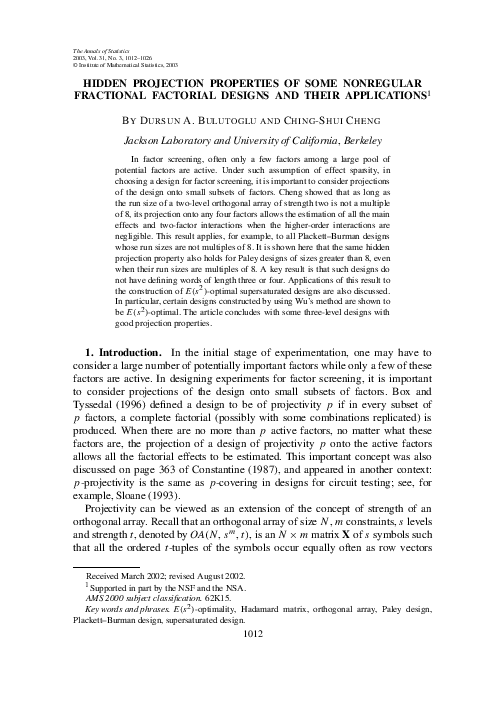 (PDF) Hidden projection properties of some nonregular fractional ...