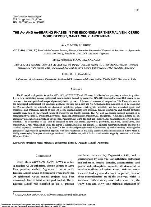 (PDF) The Ag- and Au-bearing phases in the Escondida epithermal vein ...