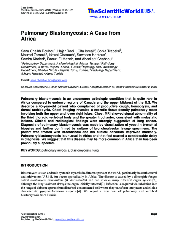(PDF) Pulmonary Blastomycosis: A Case from Africa