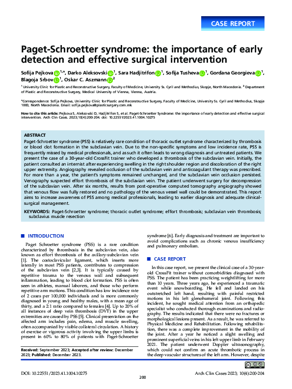 (PDF) Paget-Schroetter syndrome: the importance of early detection and ...