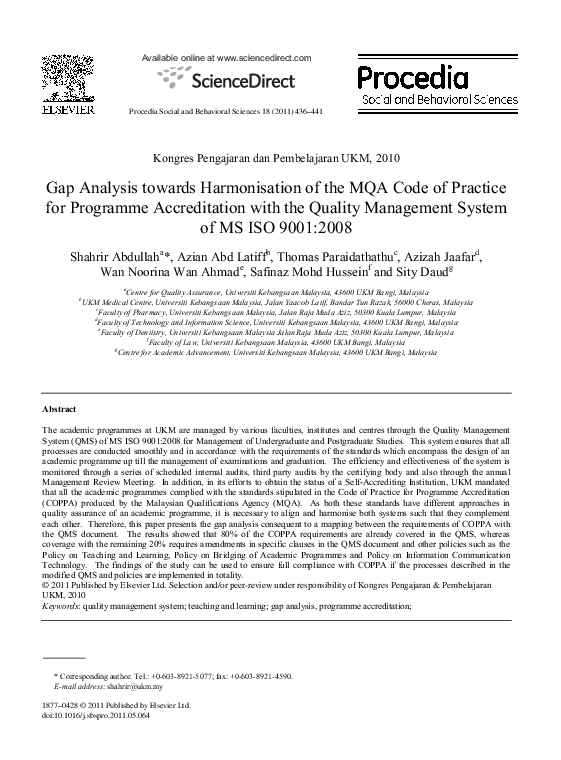 (PDF) Gap Analysis towards Harmonisation of the MQA Code of Practice for Programme Accreditation ...