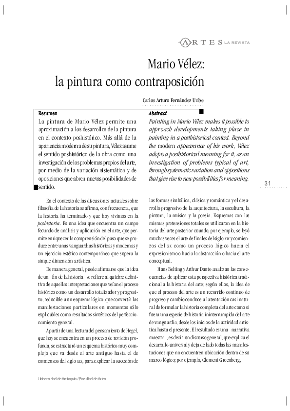 (PDF) Mario Vélez: la pintura como contraposición