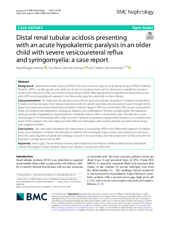 (PDF) Distal renal tubular acidosis presenting with an acute ...