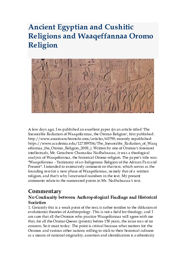 (PDF) Ancient Egyptian and Cushitic Religions and Waaqeffannaa Oromo ...