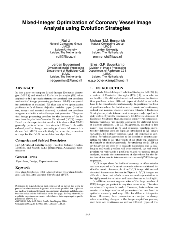 (PDF) Mixed-integer optimization of coronary vessel image analysis using evolution strategies